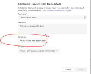 Managing the Discoverability of Private Microsoft Teams